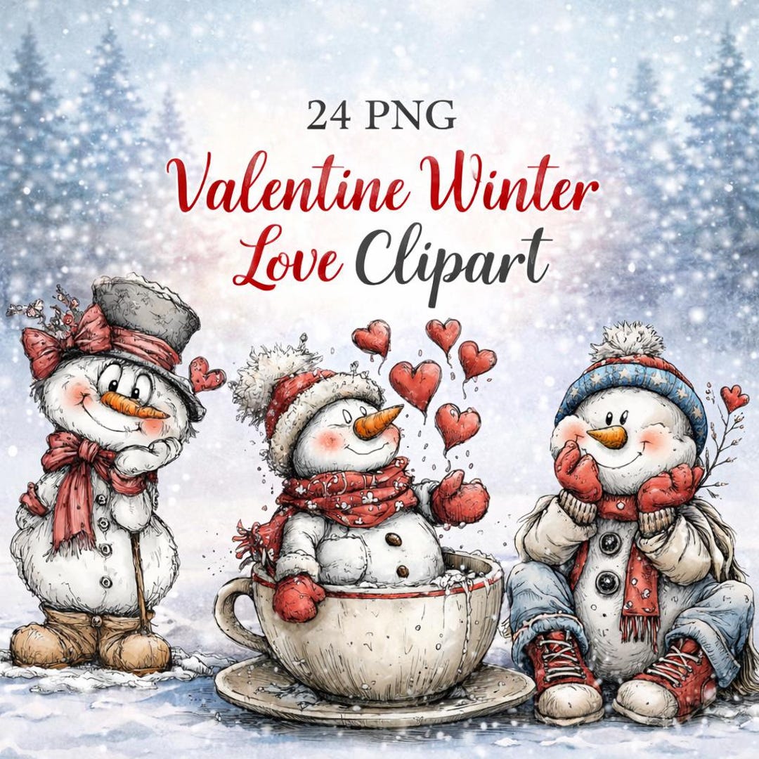 Valentine Winter Love 24 PNG, Romantic Heart Character Art, Cozy ...