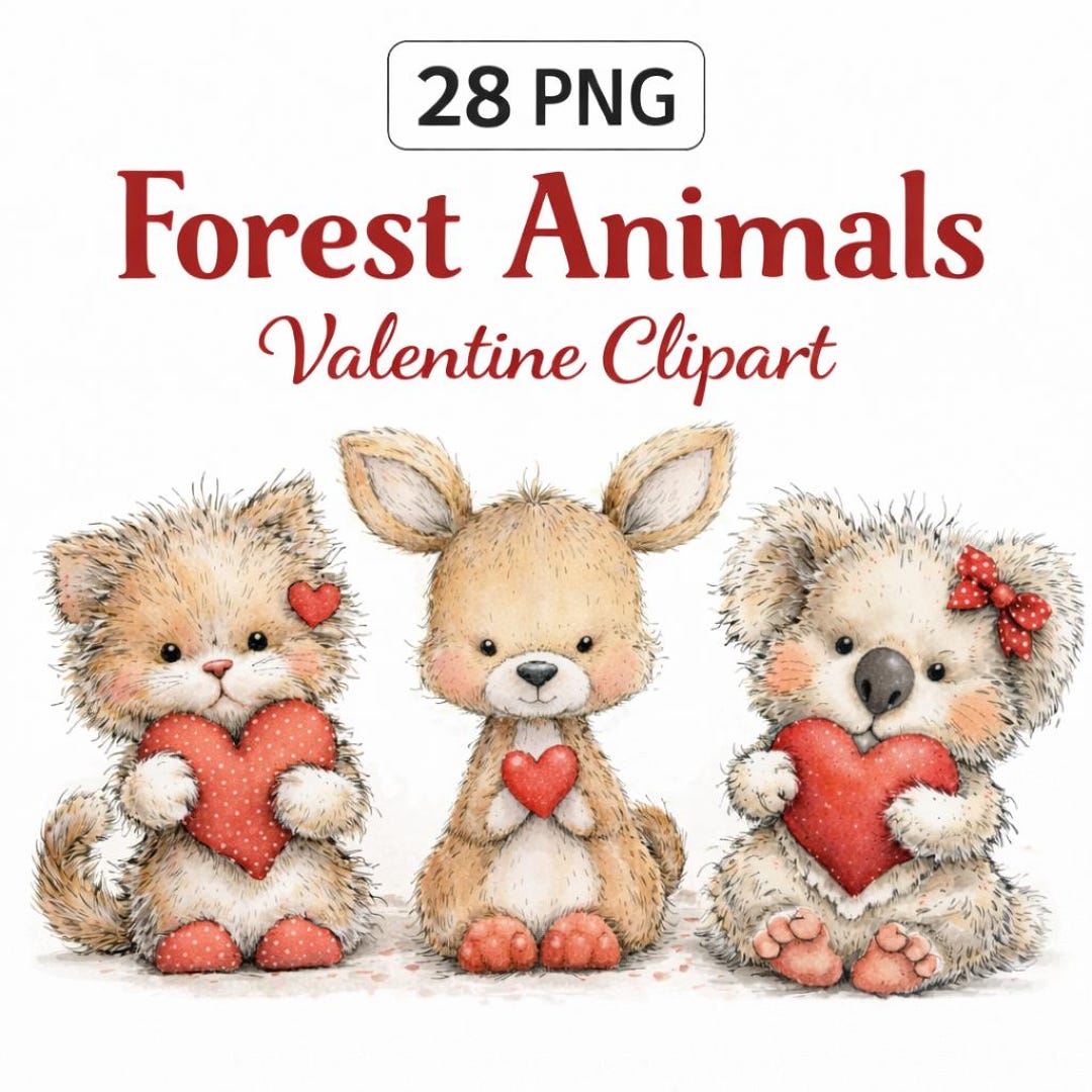 Romantic Forest Animals Clipart, Watercolor Valentine Woodland PNG ...