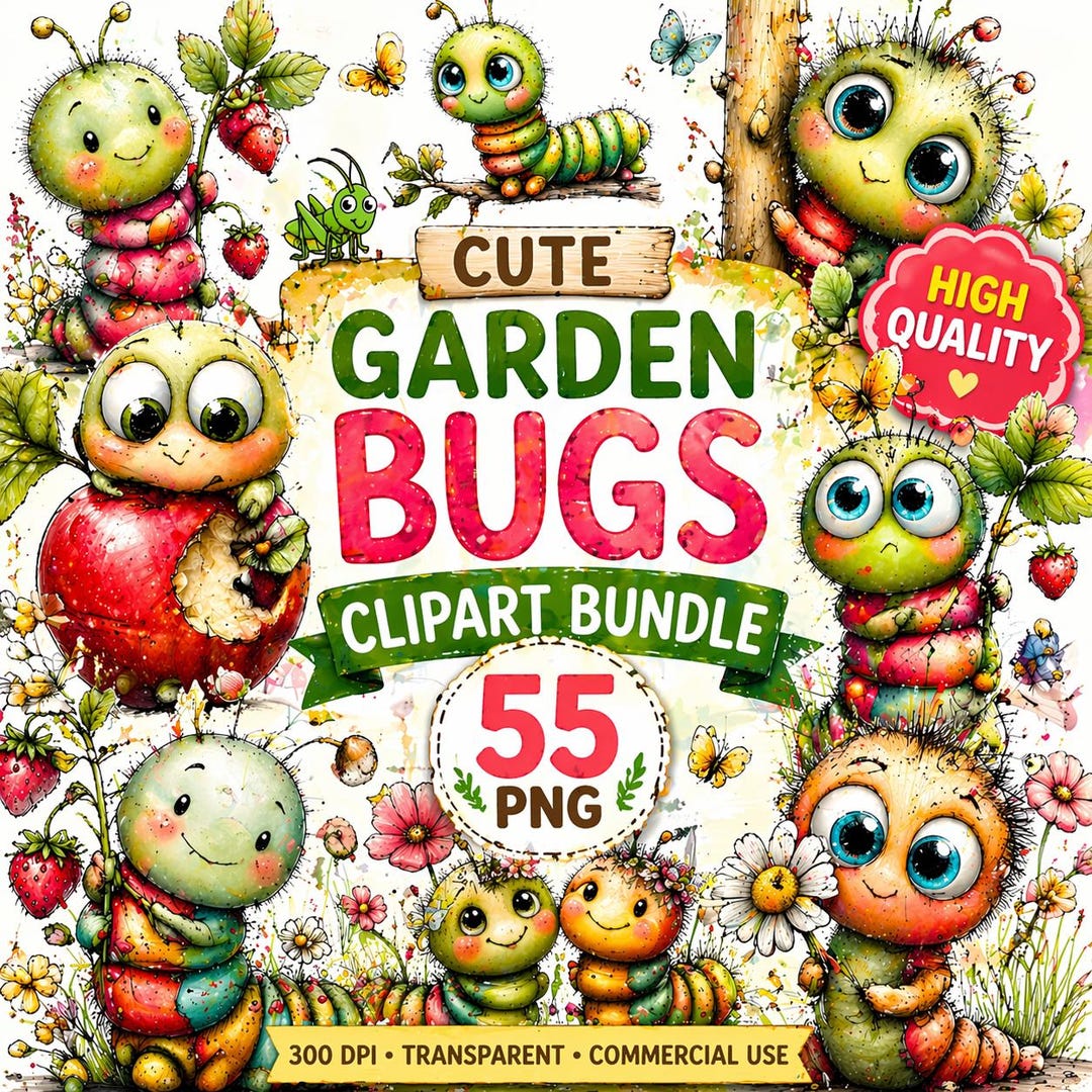 Cute Garden Bugs Clipart Bundle PNG, Storybook Insects, Cottagecore ...