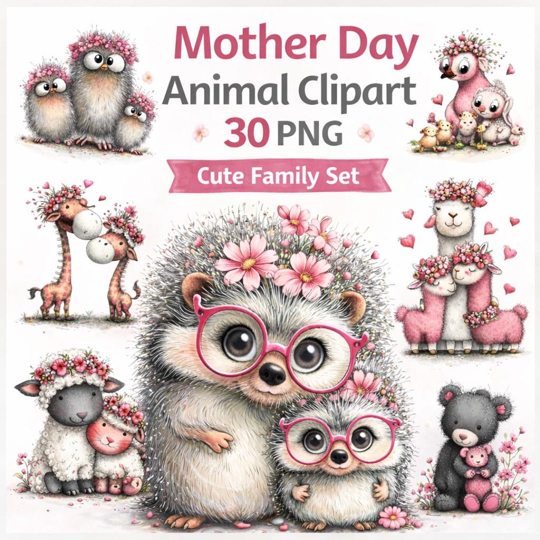 Mother Day Animal Clipart Bundle: Watercolor Family Set (30 PNG) - Etsy