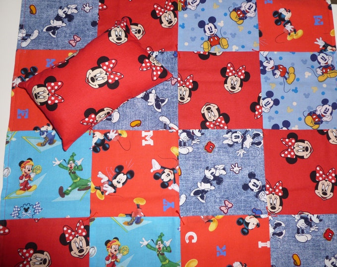 Mickey Mouse and Minnie Mouse Doll Quilt Set or Child's Mini Blanket ...
