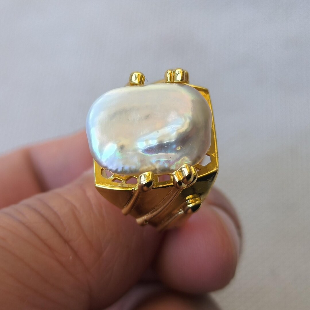 Square Baroque Pearl Adjustable Ring: White Pearl - Etsy