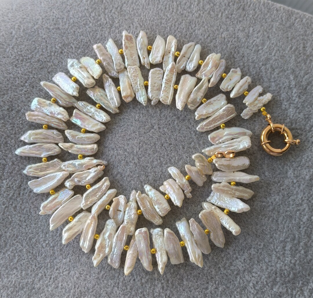 Baroque Pearl Necklace, Biwa Pearl Necklace, White Biwa Pearl Necklace ...