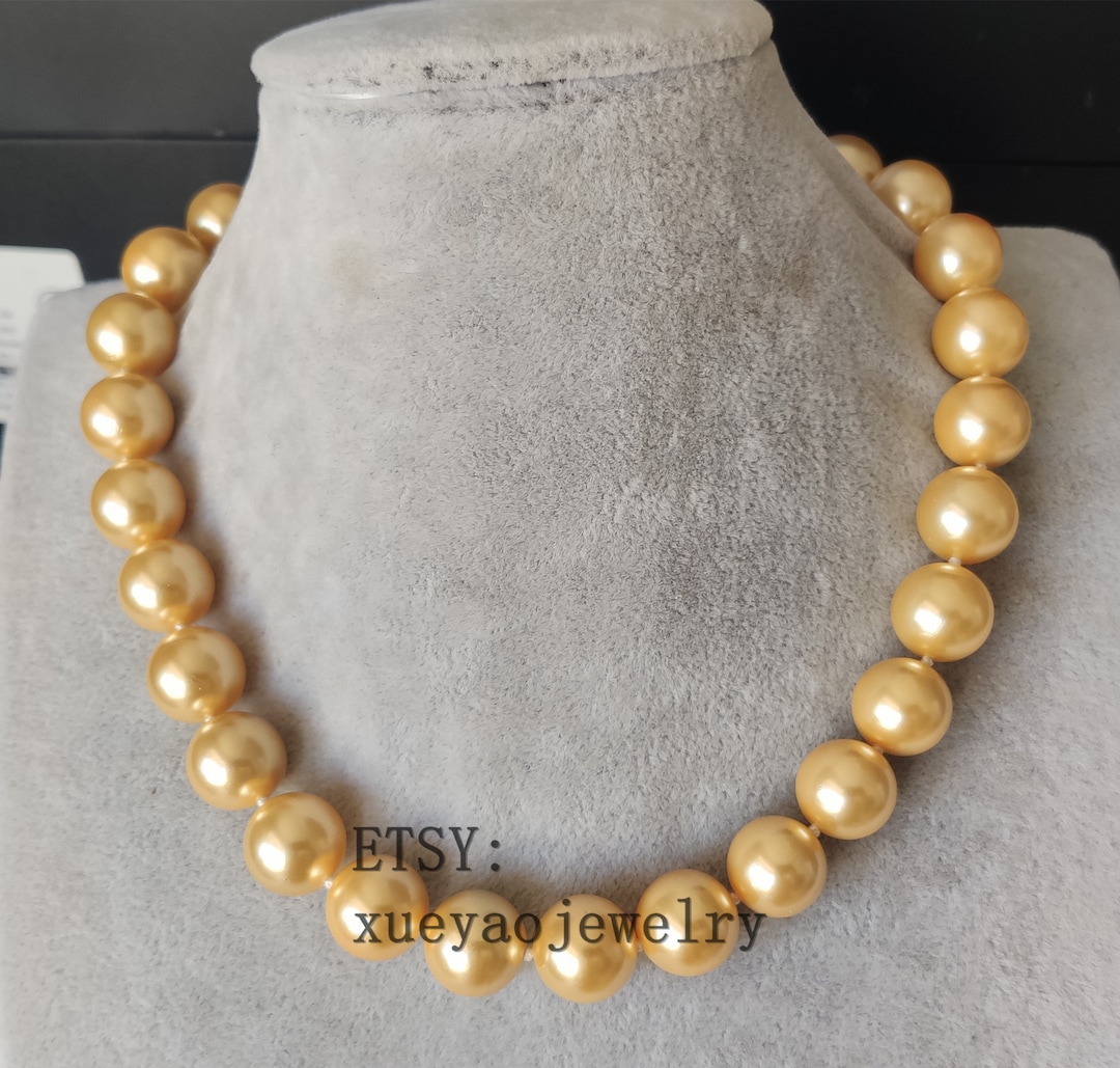 14mm Yellow Shell Pearl Necklace: Magnetic Clasp - Etsy