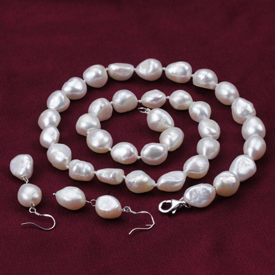 Pearl Set Baroque Pearl Necklace 8 9 Mm White Freshwater Pearl