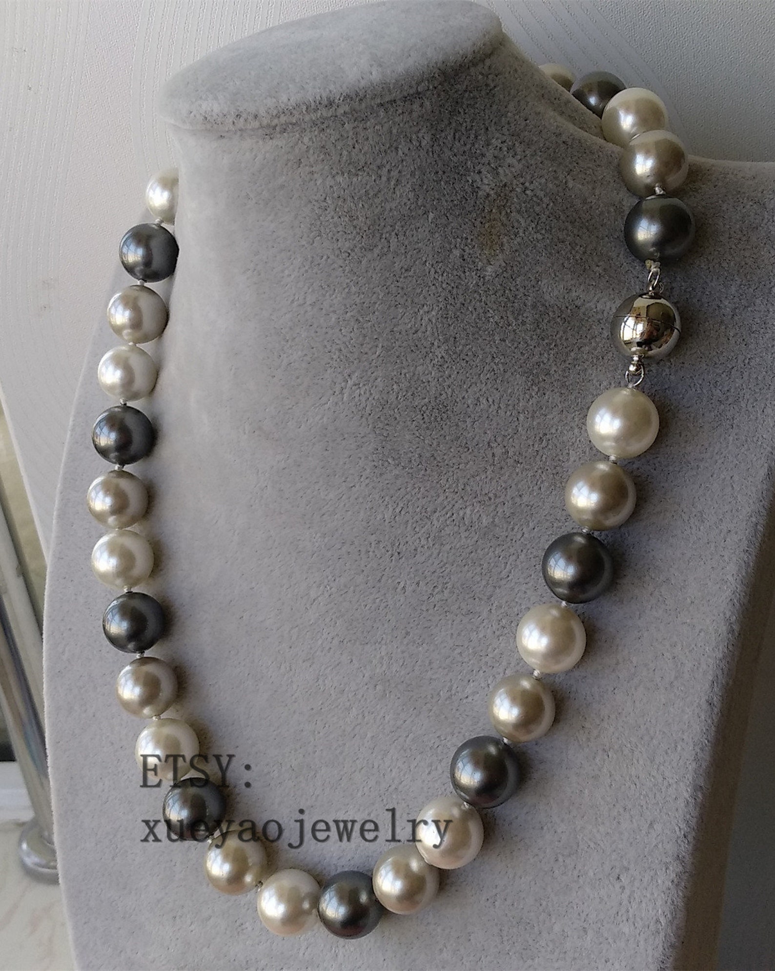 14 Mm White Light Gray & Dark Gray Multi-color Shell Pearl - Etsy
