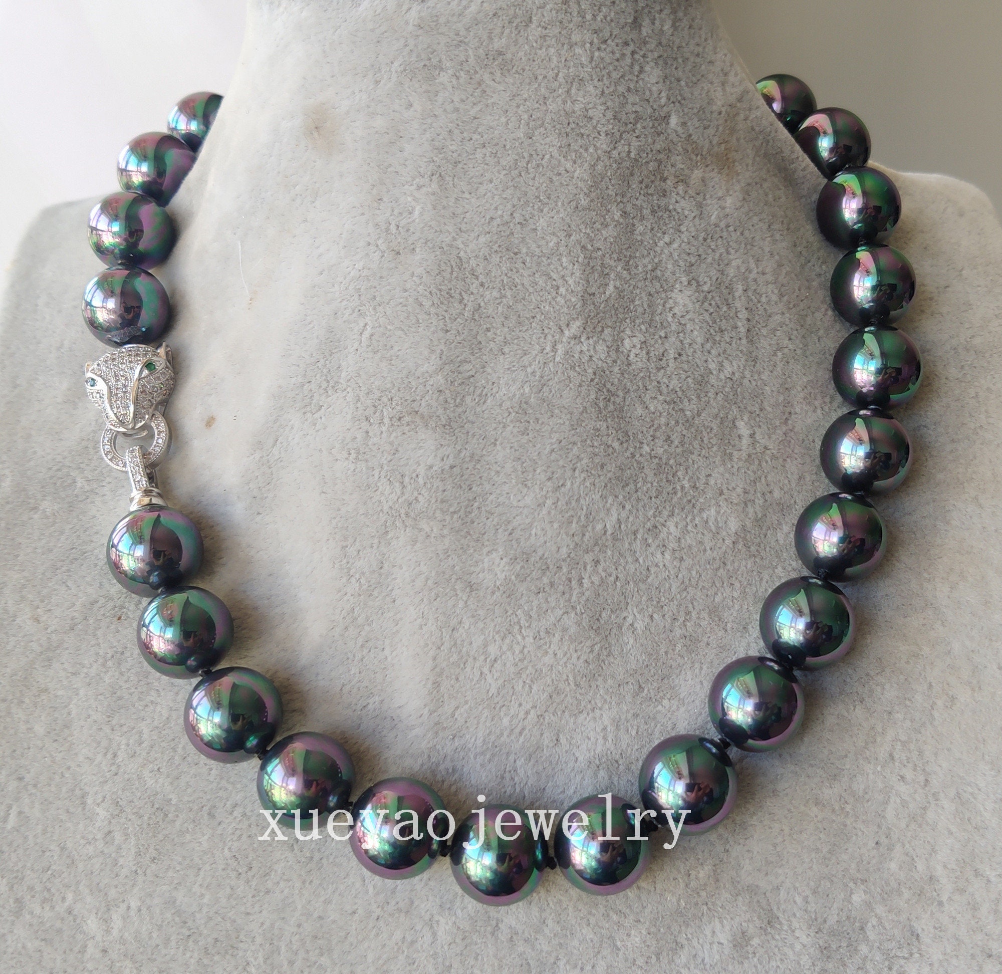 Big 14 mm colorful black shell pearl necklace | Etsy