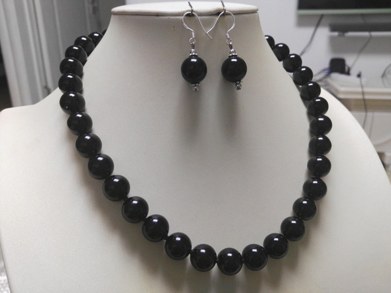 Jade Necklace 12mm Black Jade Necklace & Earring Set - Etsy