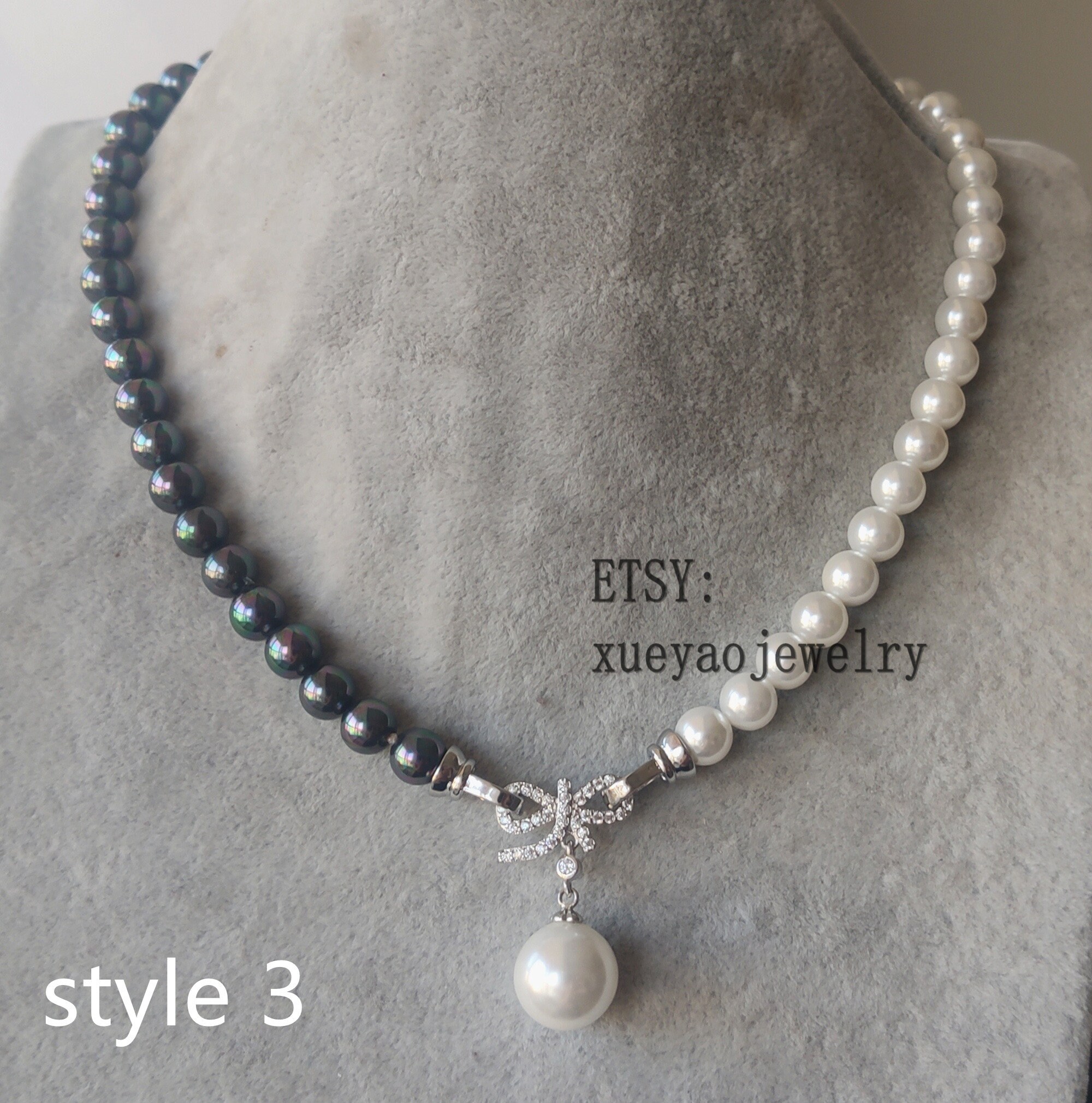 8 mm white & colorful black shell pearl necklace pendant | Etsy