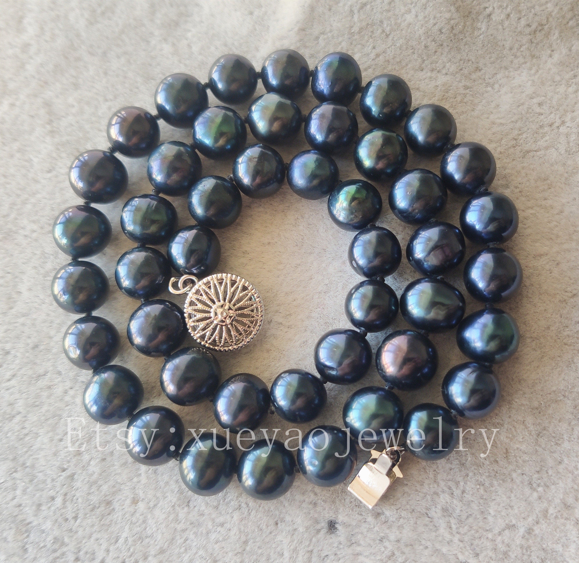 Black Pearl Set Cultured 9-9.5mm Black Freshwater Pearl | Etsy