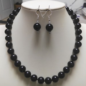 Jade Necklace 12mm Black Jade Necklace & Earring Set - Etsy