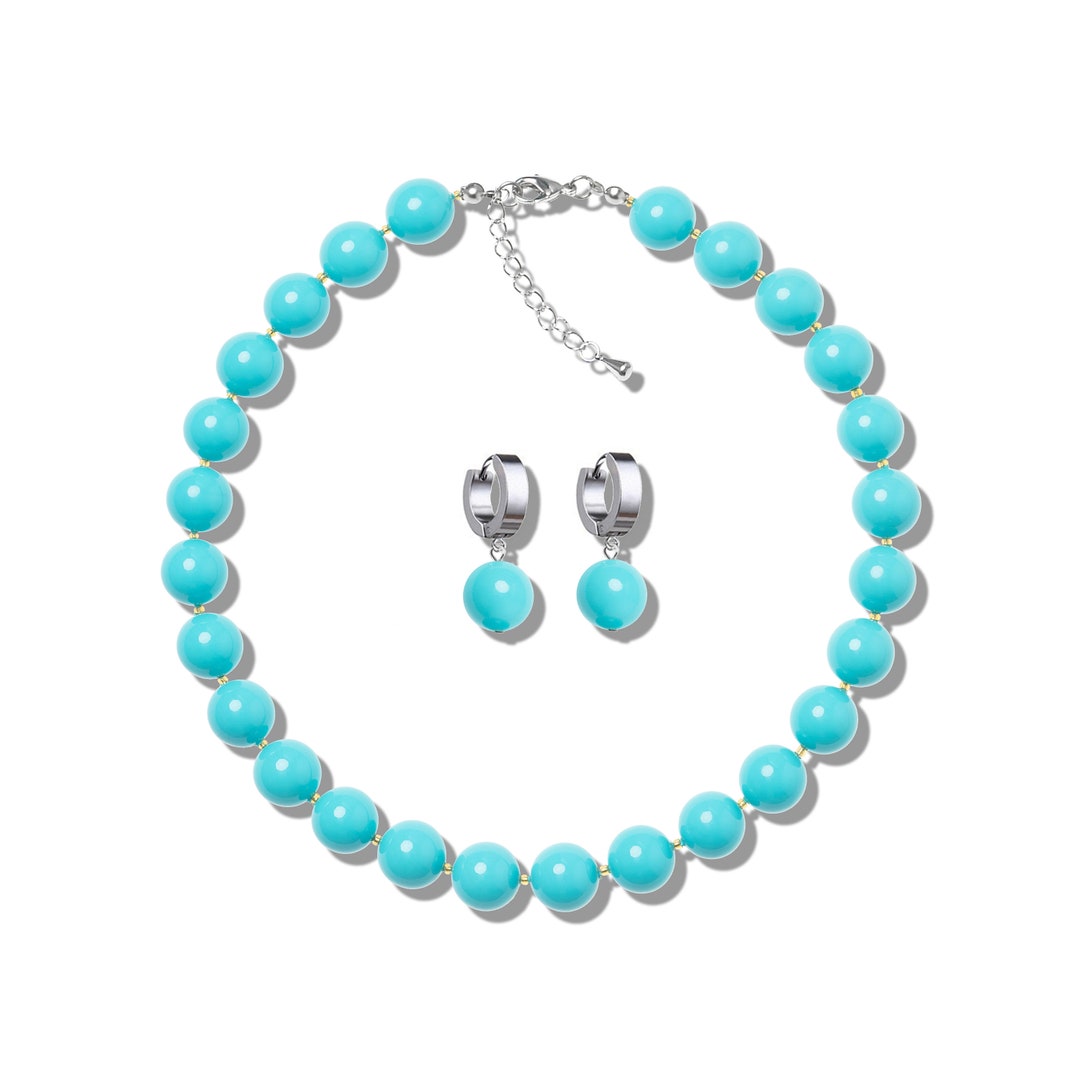 8-16mm Turquoise Blue Color Shell Pearl Necklace & Earrings Set ...