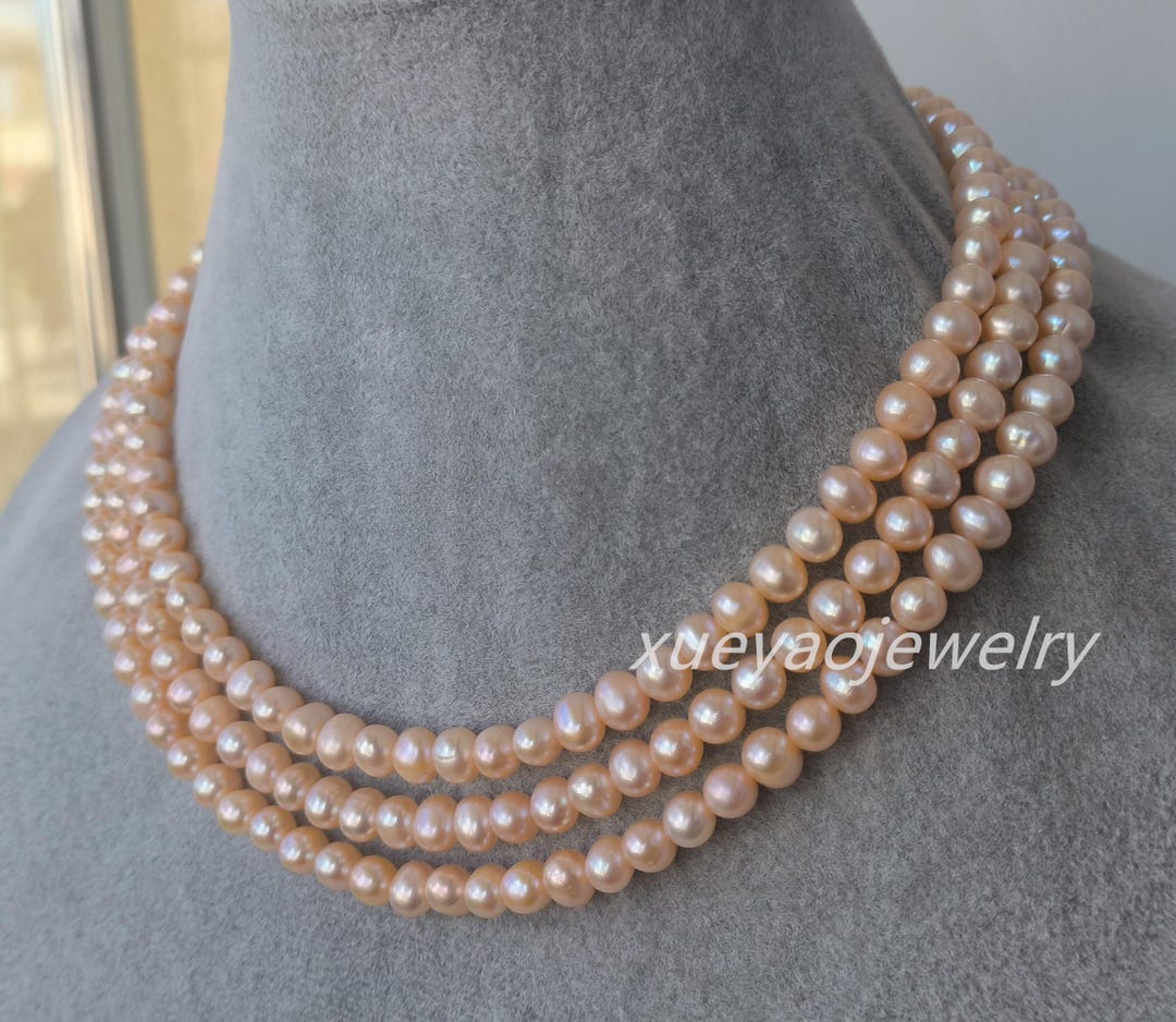 Light Pink Freshwater Pearl Multi-strand Necklace (6-6.5 Mm) - Etsy