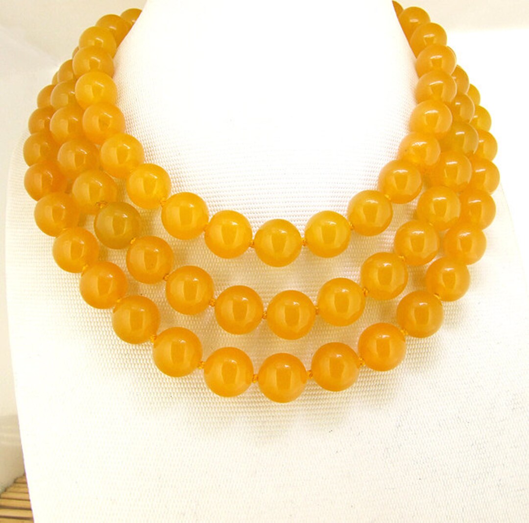 Jade Necklace, 32/46 Inches 10/12 Mm Yellow Jade Long Necklace - Etsy