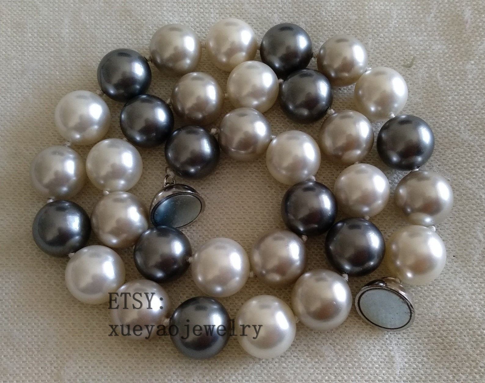 14 Mm White Light Gray & Dark Gray Multi-color Shell Pearl - Etsy
