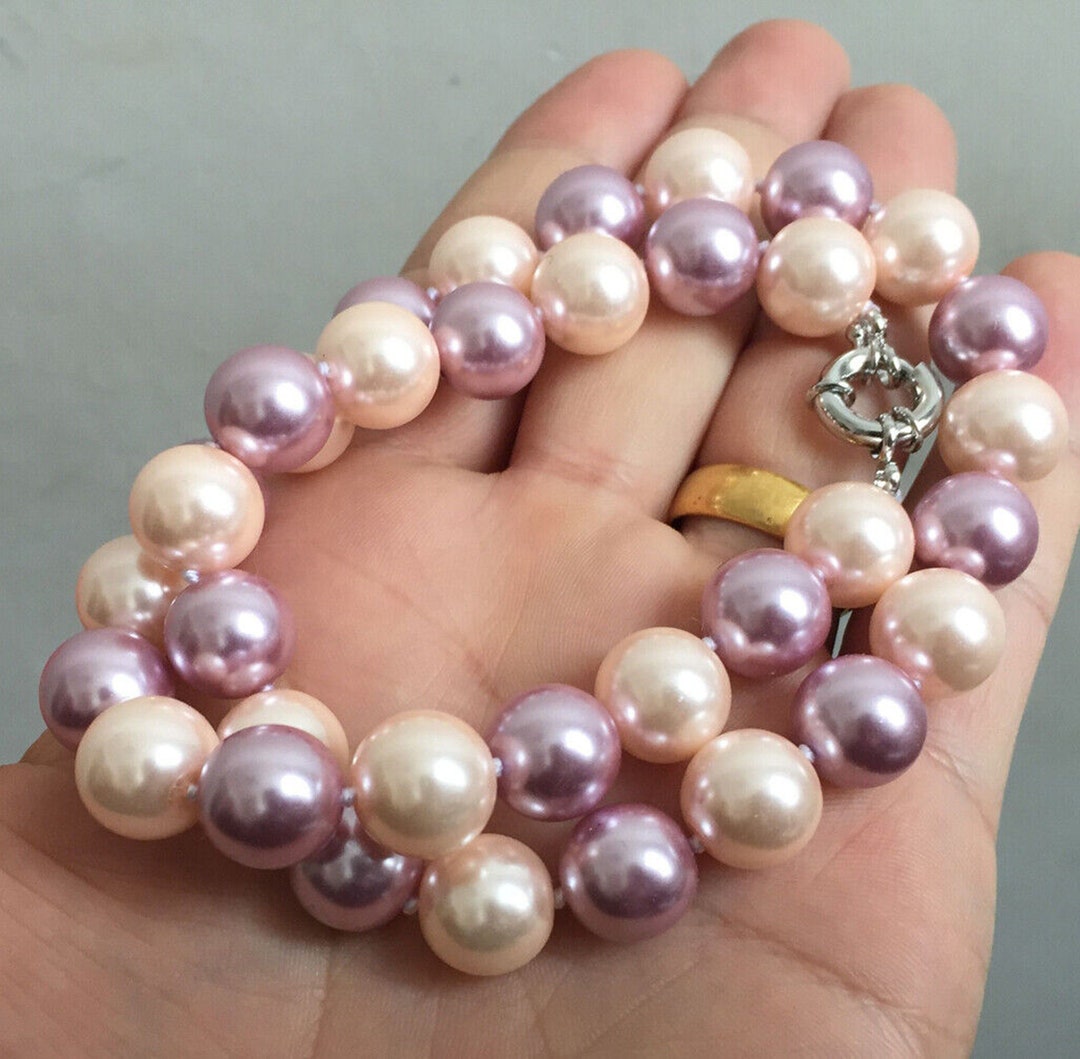 Pink & Lavender Shell Pearl Necklace: 12mm Multi-color Jewelry - Etsy