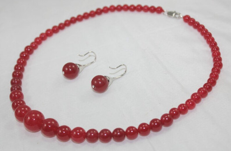 Red Jade Necklace 6-14 Mm Red Jade Necklace Earrings Set | Etsy