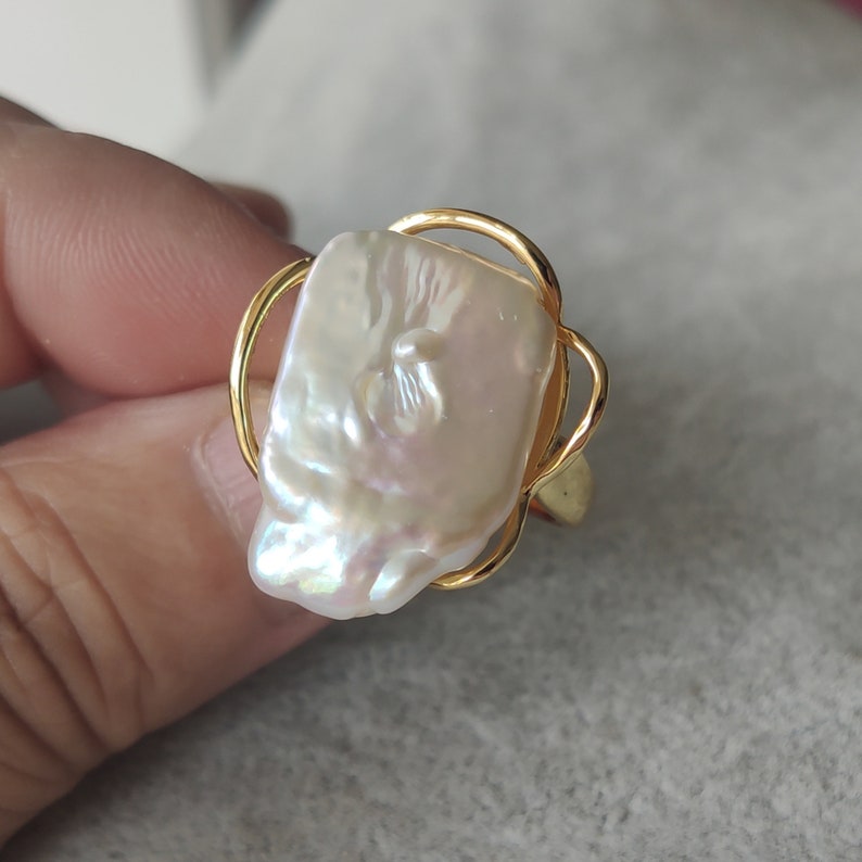 Baroque pearl ring adjustable ring Open Pearl Ring | Etsy