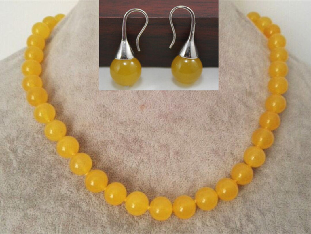 Jade Set- 10 Mm Yellow Jade Necklace & Earrings Set - Etsy