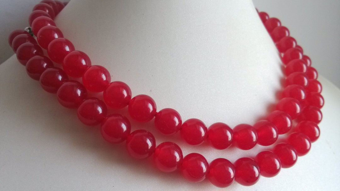 JADE NECKLACE- Beautiful 10 Mm Red Jade Necklace - Etsy