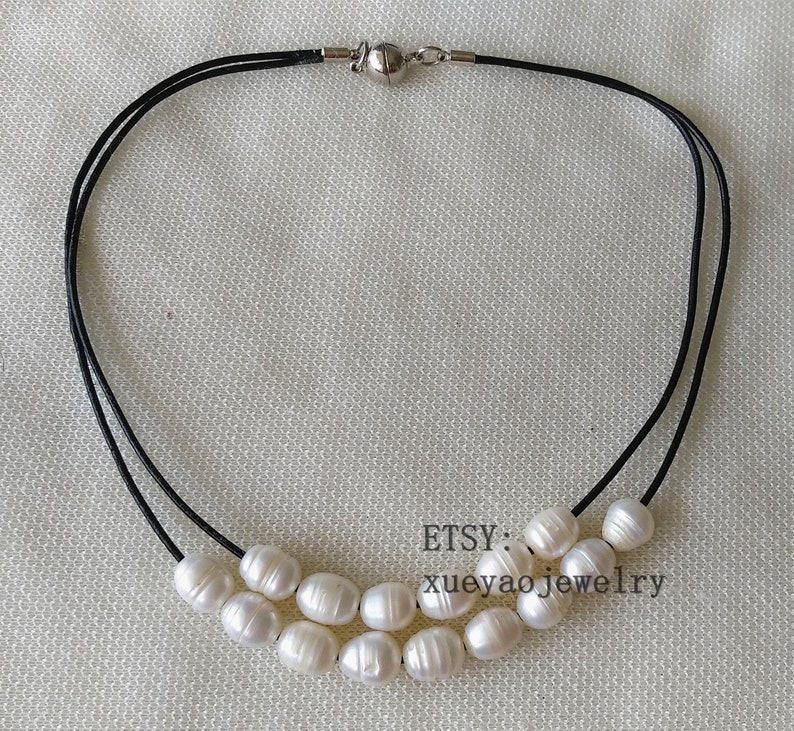 Pearl Necklace 2 Strands 10 11 Mm White Gray Freshwater Pearl Etsy