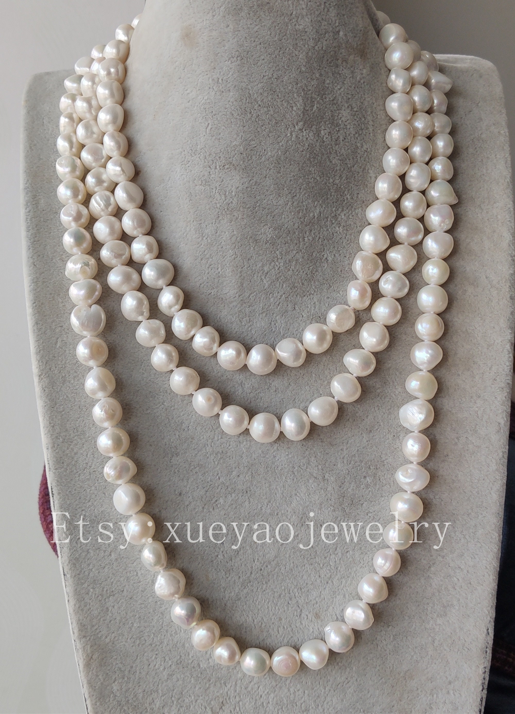 Collar de perla real cultivado 10-11mm blanco barroco agua | Etsy