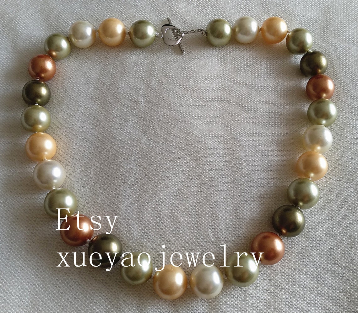 Shell Pearl Necklace 14 Mm Multi-color Shell Pearl Necklace - Etsy