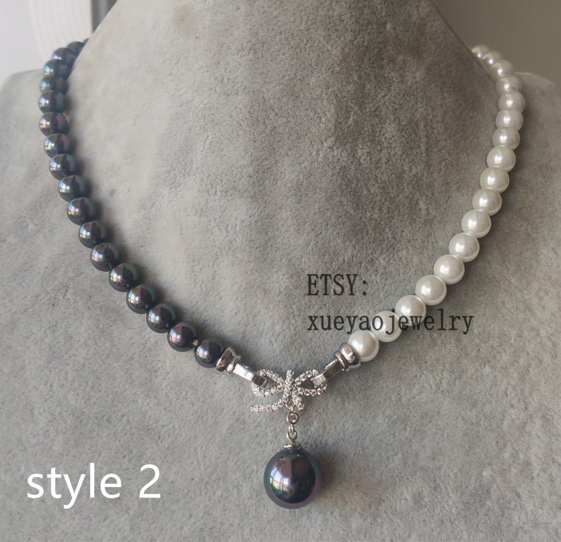 8 Mm White & Colorful Black Shell Pearl Necklace Pendant - Etsy