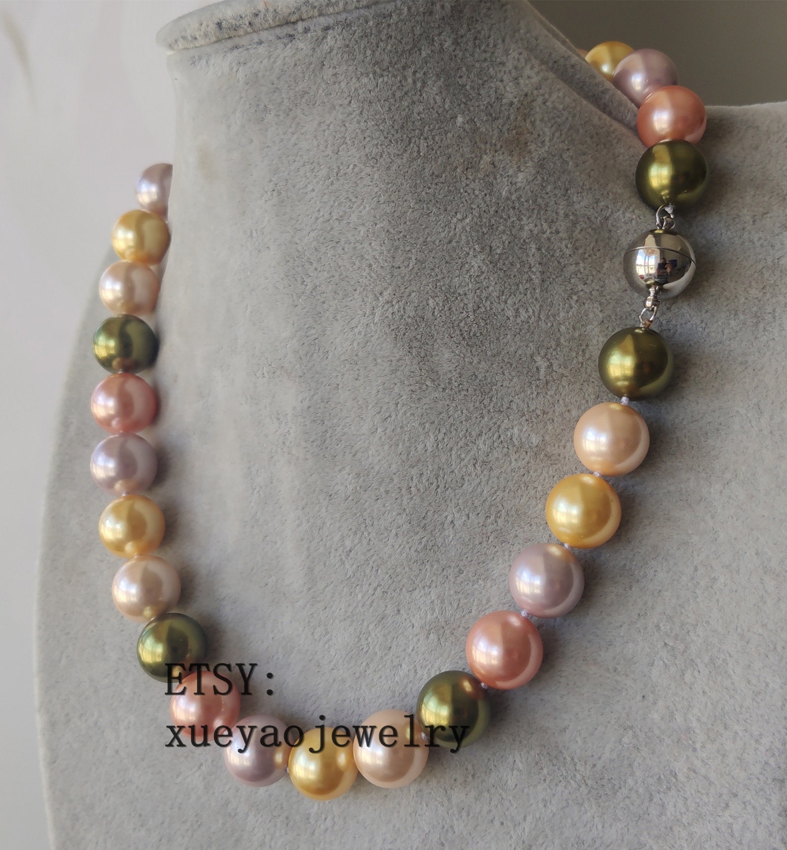 Shell Pearl Necklace 14 Mm Multi-color Shell Pearl Necklace - Etsy