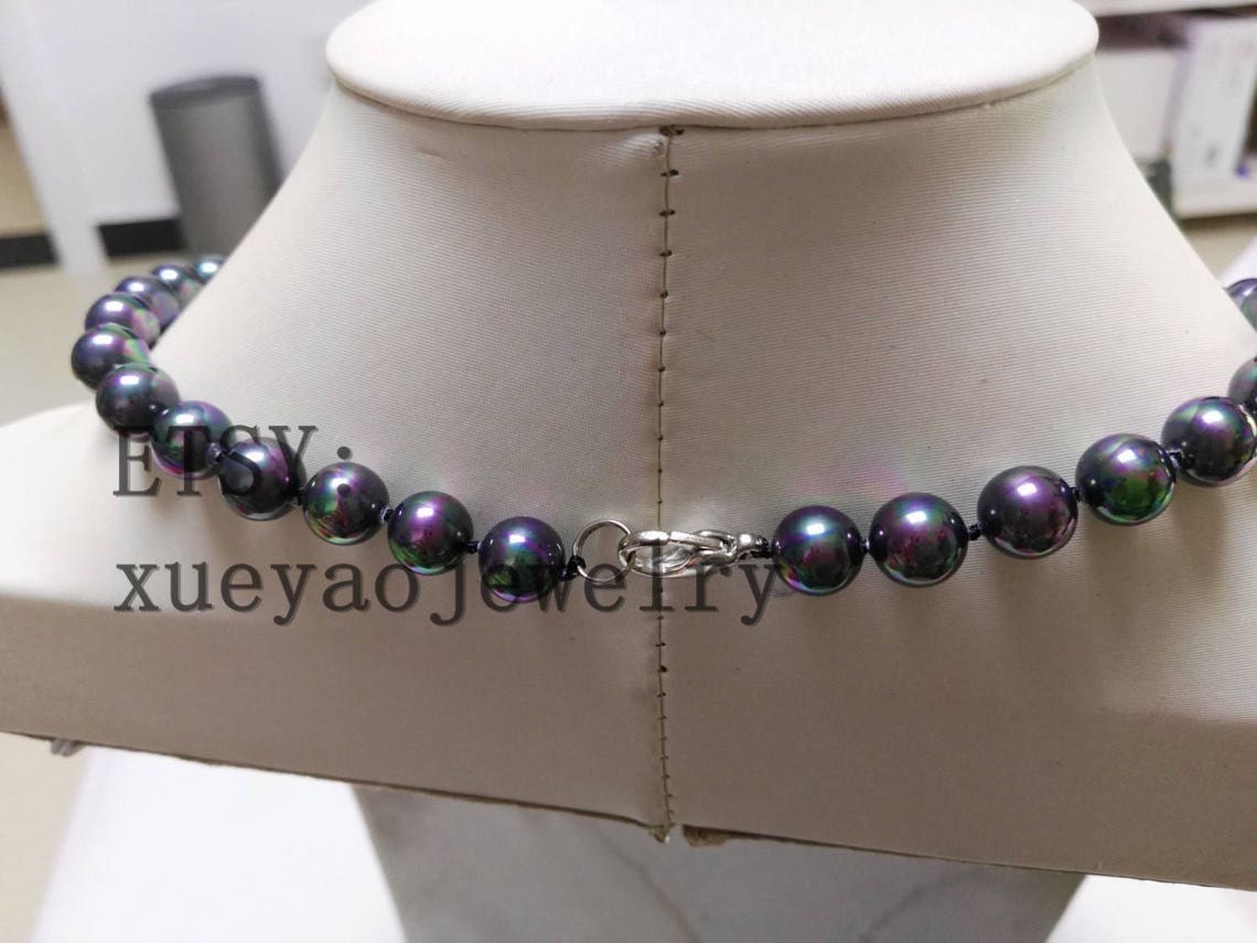 8mm Colorful Black Shell Pearl Necklace Pendant & Earring Set - Etsy