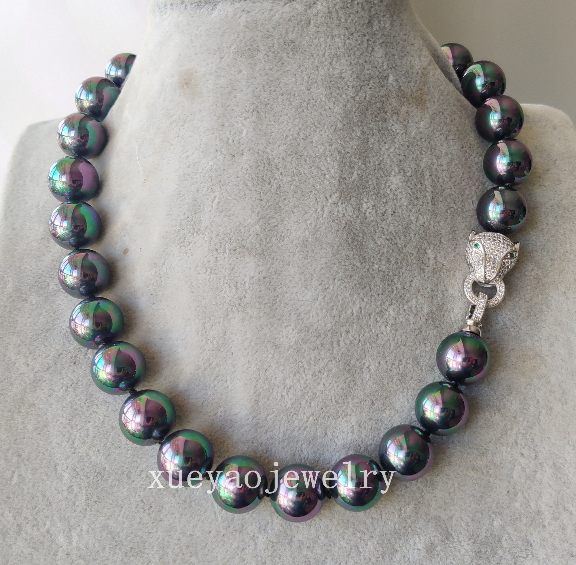 Big 14 mm colorful black shell pearl necklace | Etsy