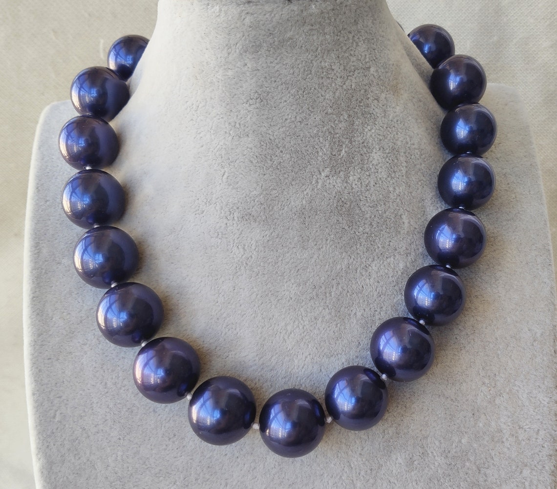 Huge 20 Mm Royal Blue Shell Pearl Necklace | Etsy