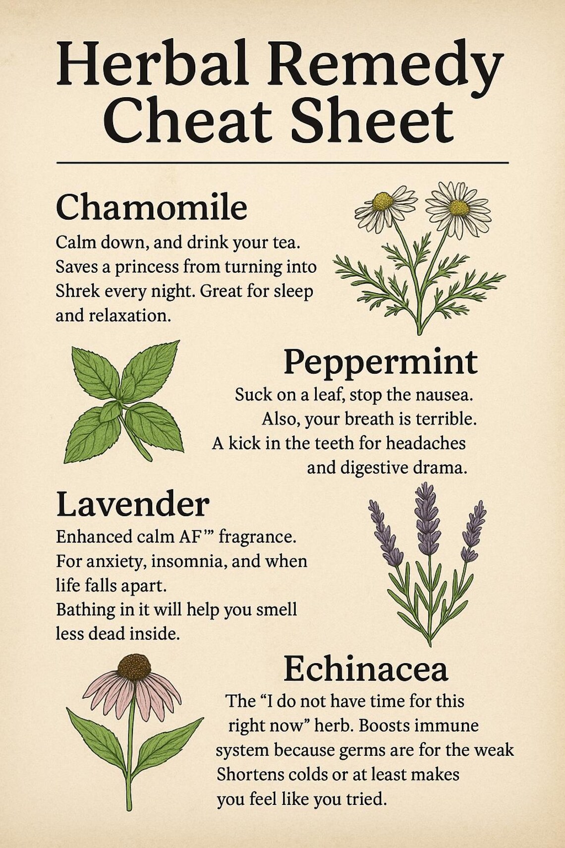 Humor Herbs Cheat Sheet - Etsy