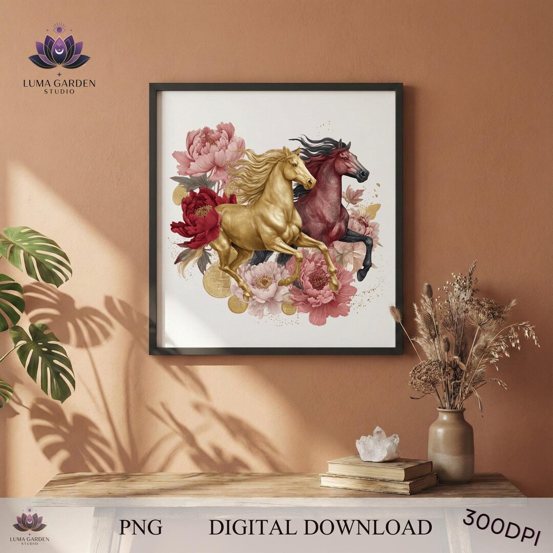 Year of the Horse 2026 PNG | Gold Foil Horses, Wealth Sigil (digital ...