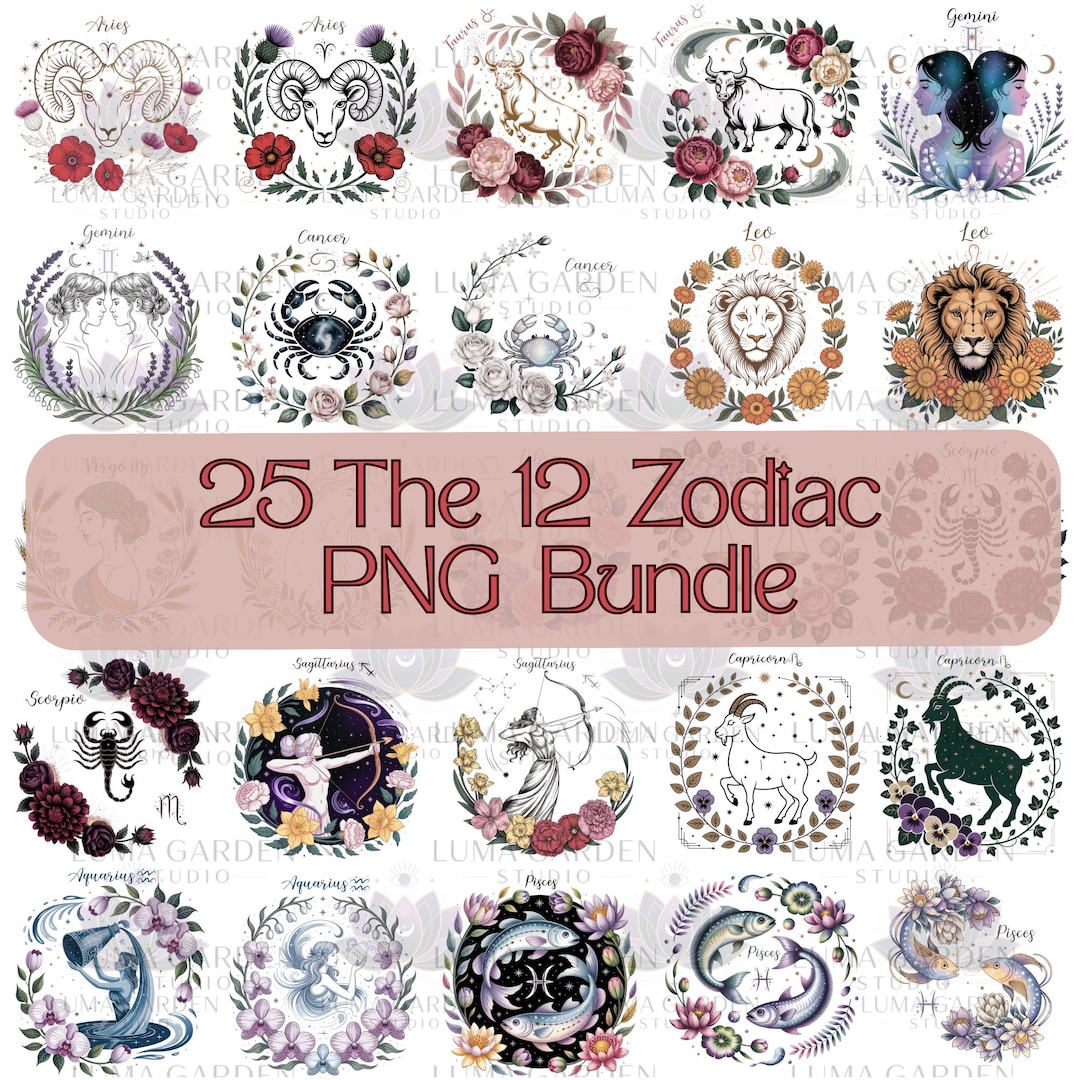 12 Zodiac Signs Bundle - Complete Astrology Collection. Celestial ...