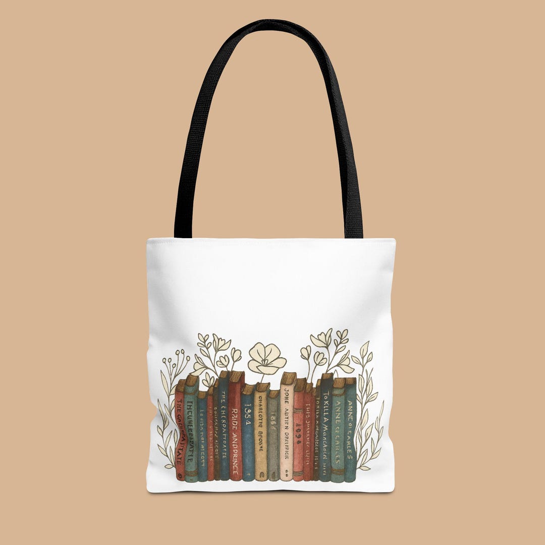 Vintage Book Tote Bag | Aesthetic Book Lover Bag | Floral Bookshelf ...