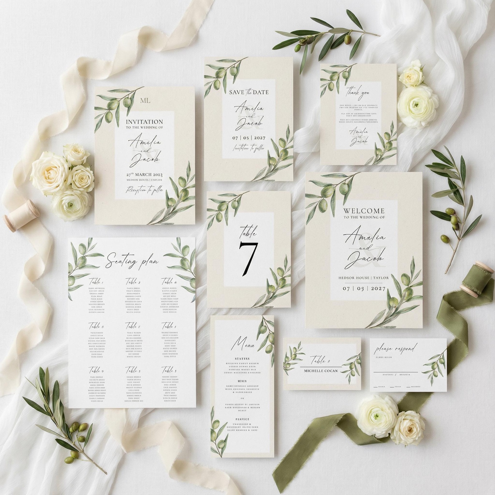 Editable Botanical Wedding Invitation Template | Olive Green Wedding ...