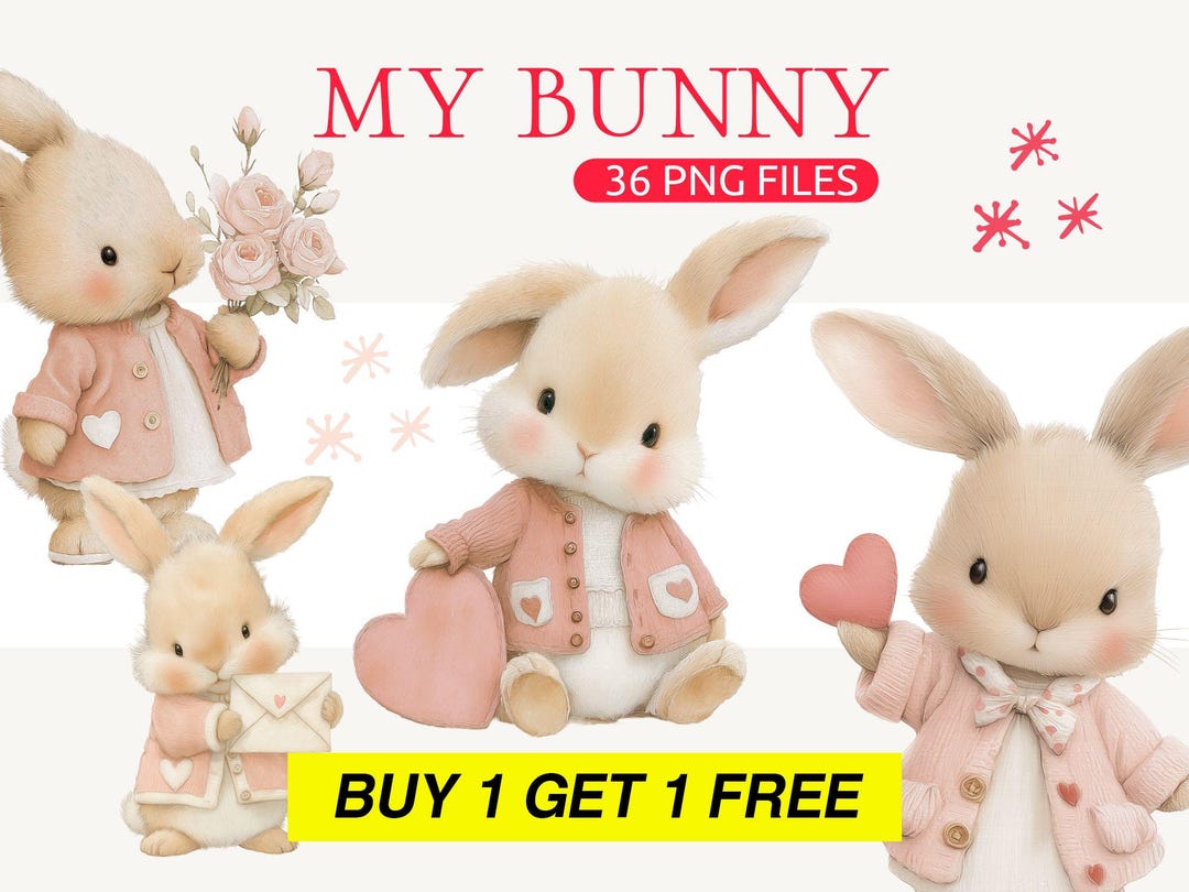 Watercolor Bunny Clipart | 36 Rabbit Pngs for Spring (digital Download ...