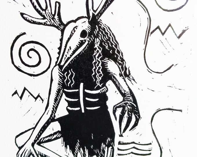 Wendigo Skinwalker Linocut Print - Etsy