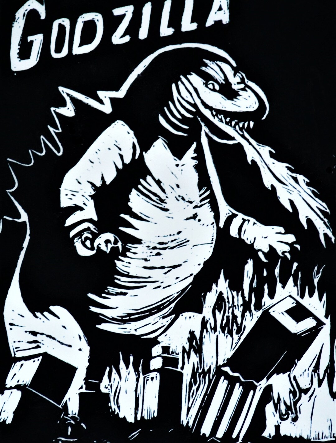 Godzilla Lino Print Art Limited Edition - Etsy