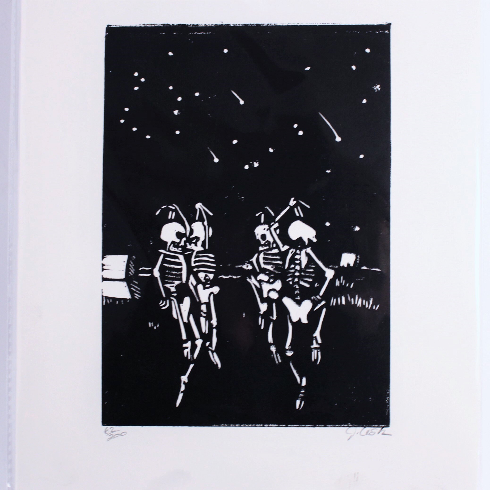 Dancing Skellies Happy Skeleton Linocut Print - Etsy