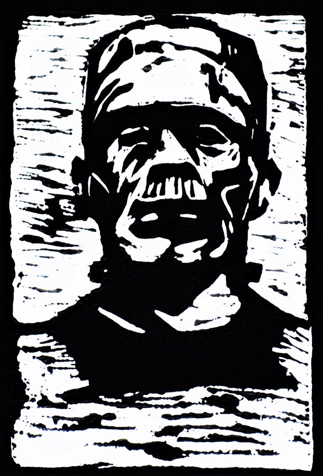 Frankenstein's Monster Linocut Print - Etsy