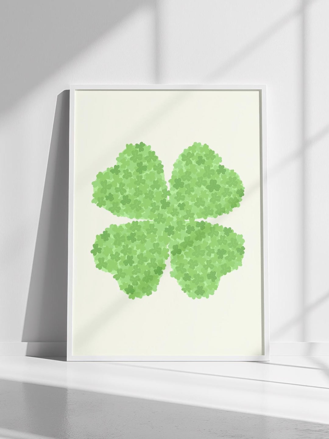 Lucky Four Leaf Clover Cluster of Shamrocks Poster Hand Drawn Wall Art ...