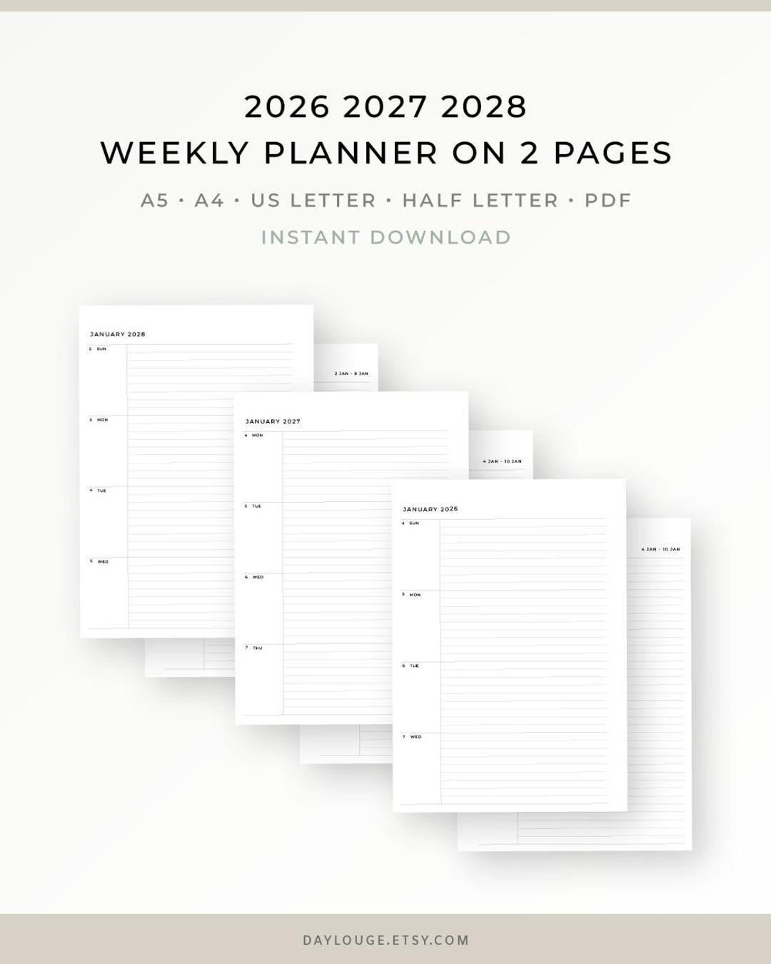 2026 2027 2028 Weekly Planner Printable Bundle Weekly Planning Pages ...