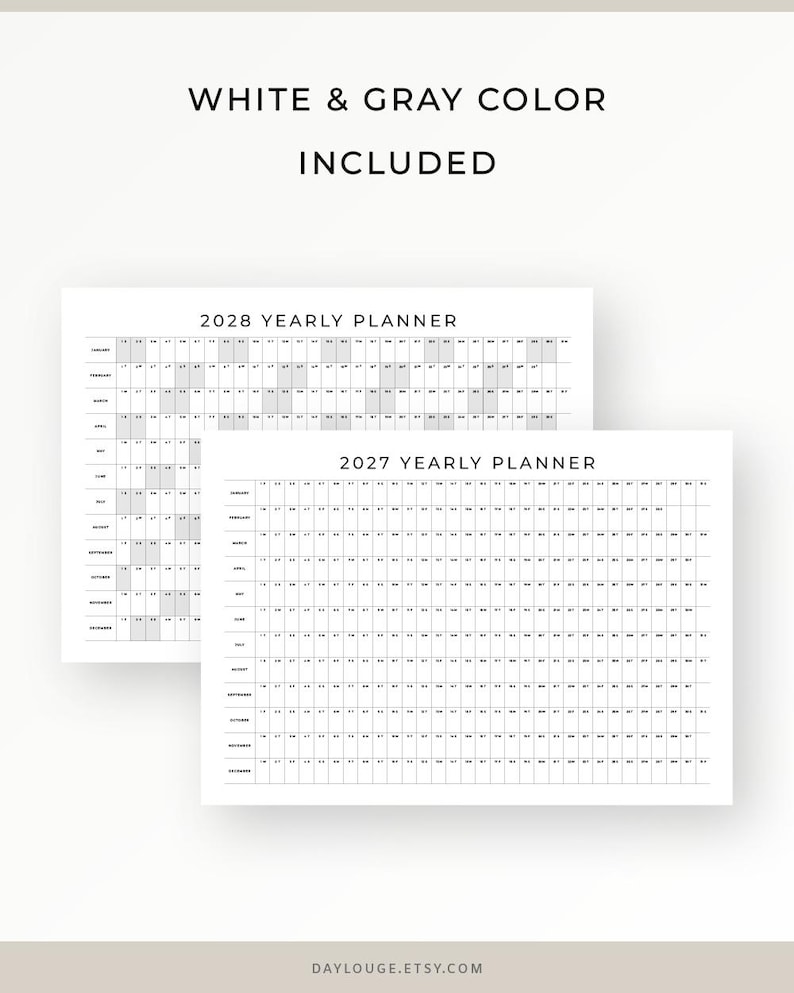 2026 2027 2028 Yearly Wall Planner Printable One Page Year at a Glance ...