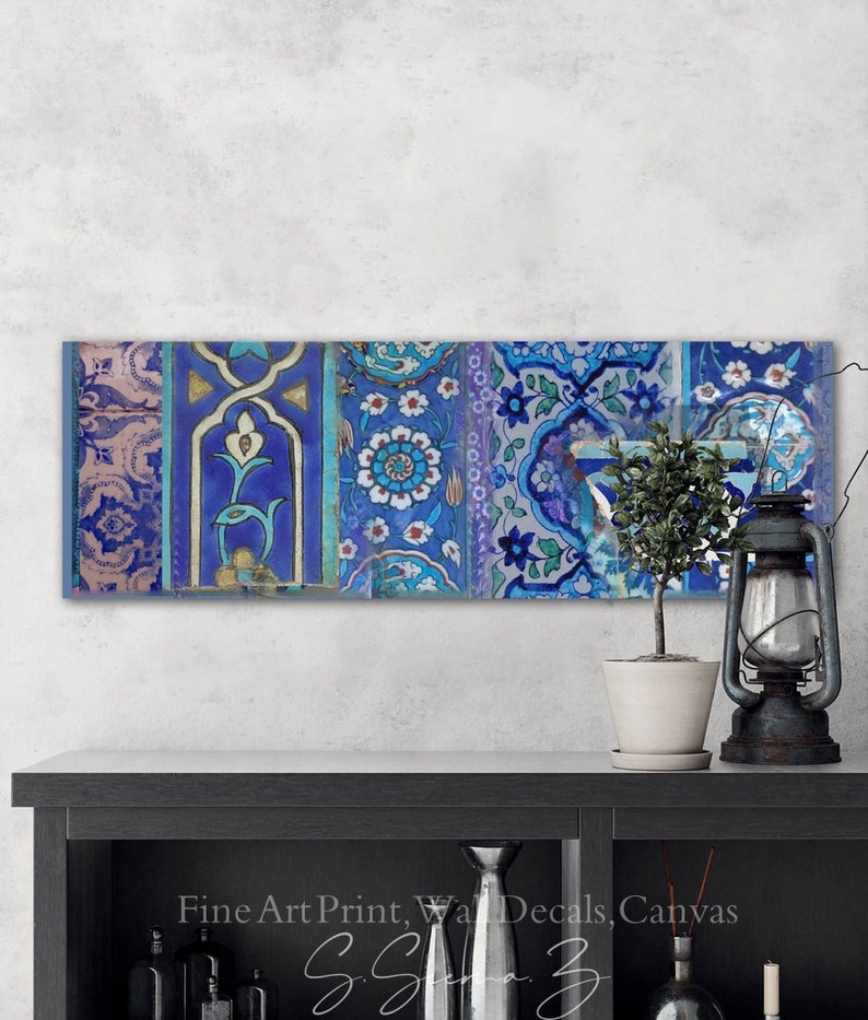 Turkish Blue Tiles Art Panorama Art Blue Teal Turquoise - Etsy