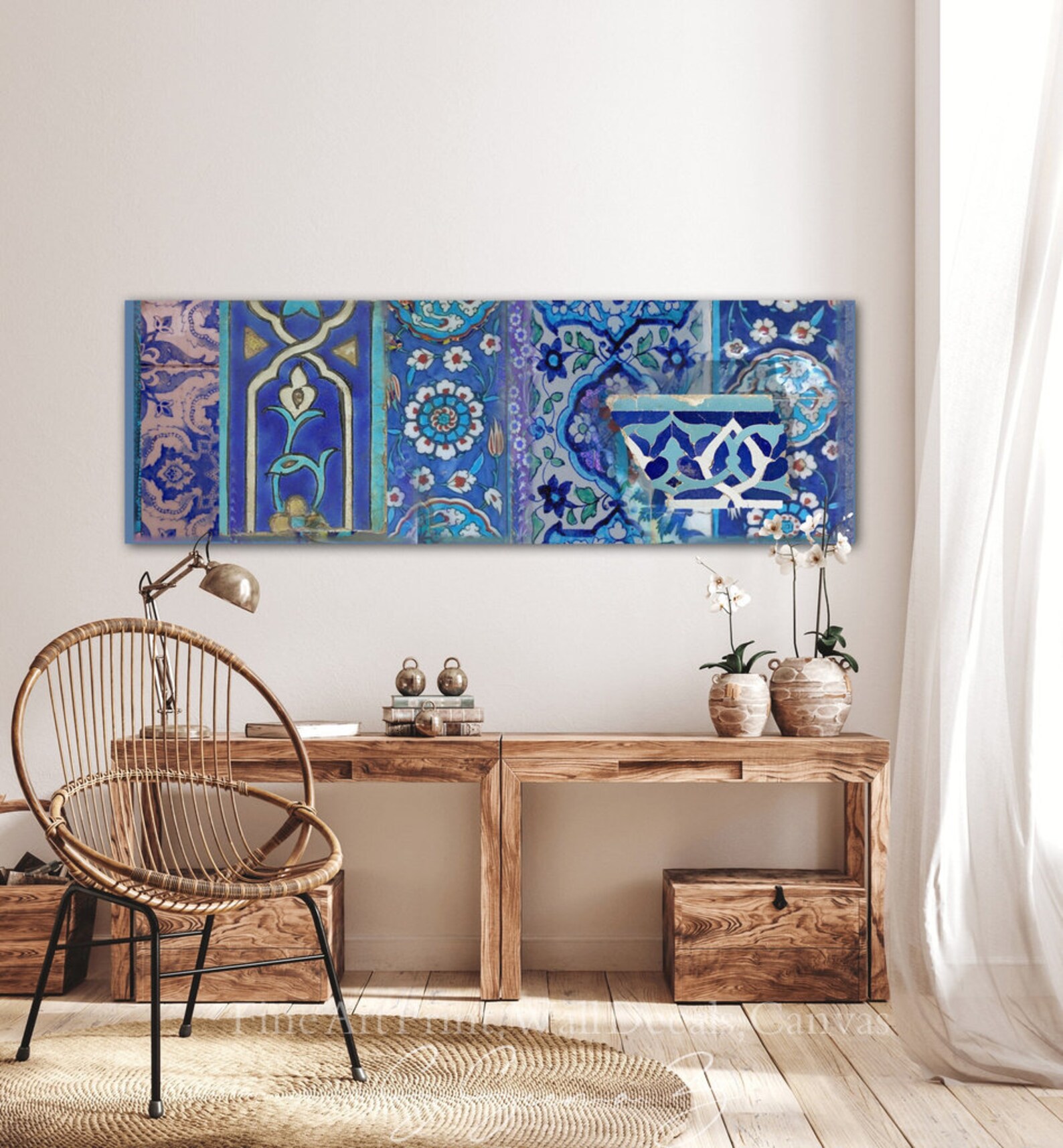 Turkish Blue Tiles Art Panorama Art Blue Teal Turquoise - Etsy
