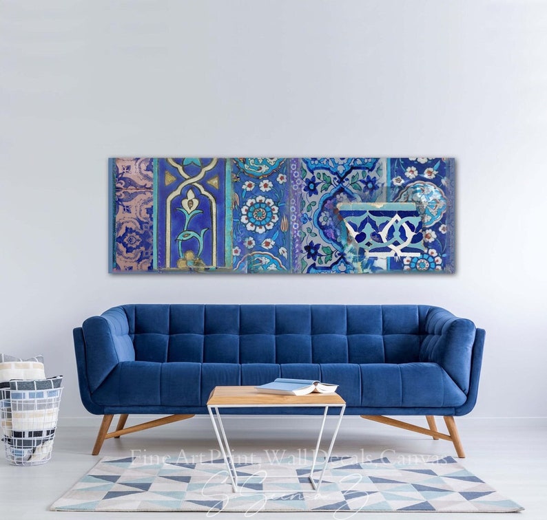 Turkish Blue Tiles Art Panorama Art Blue Teal Turquoise - Etsy