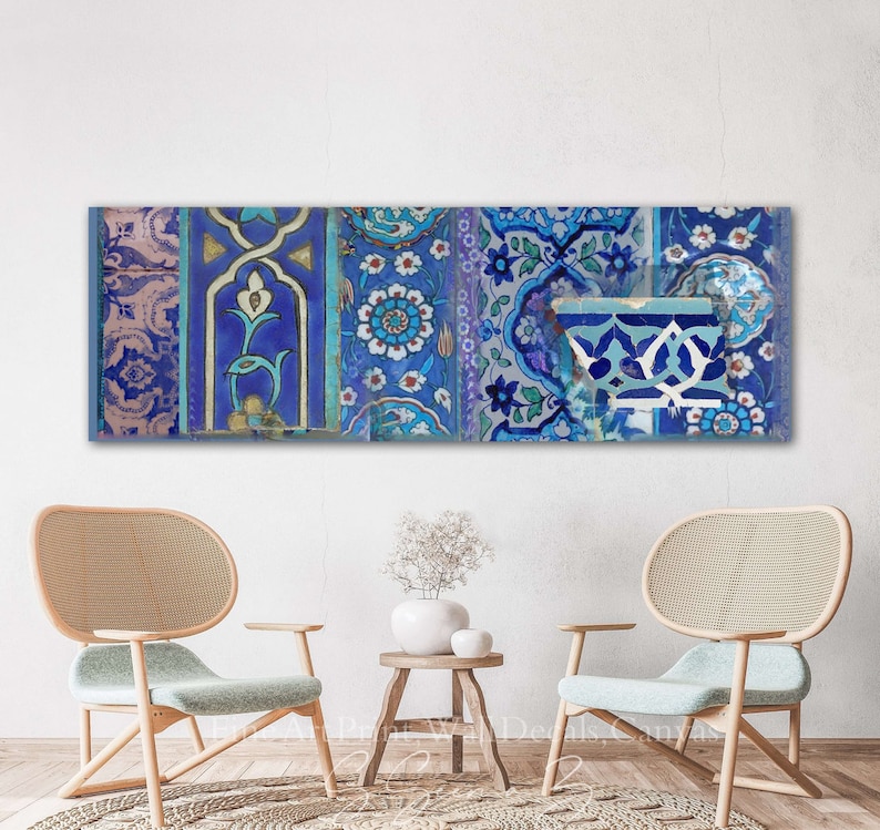 Turkish Blue Tiles Art Panorama Art Blue Teal Turquoise - Etsy