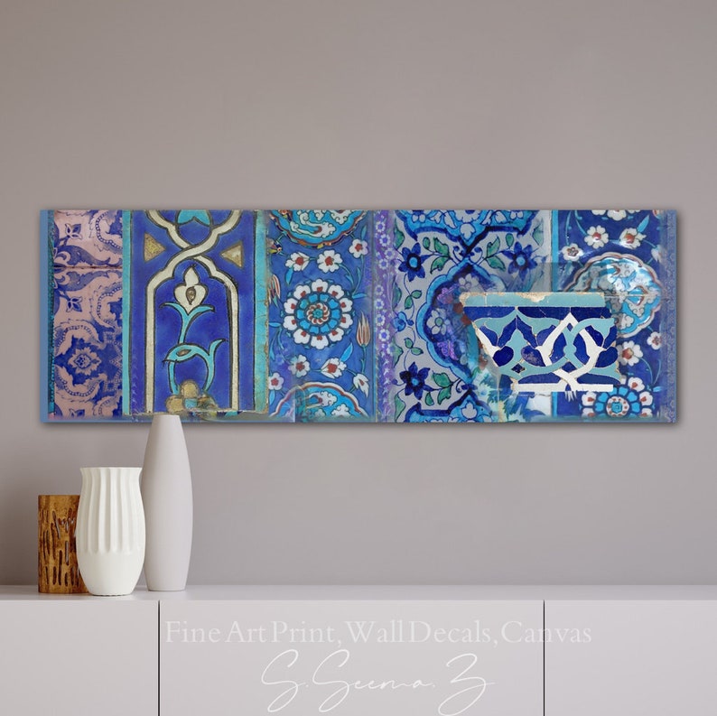 Turkish Blue Tiles Art Panorama Art Blue Teal Turquoise - Etsy